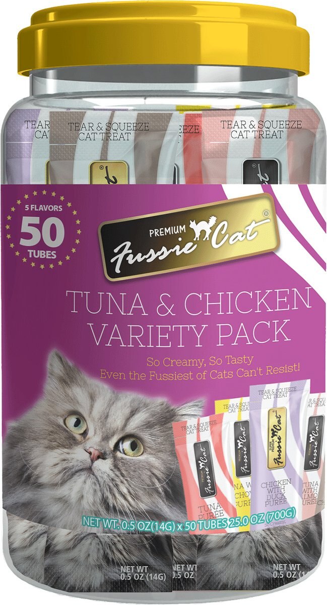 Fussie Cat Tuna & Chicken 5 Flavors Variety Lickable Cat Treats, 0.5-oz ...