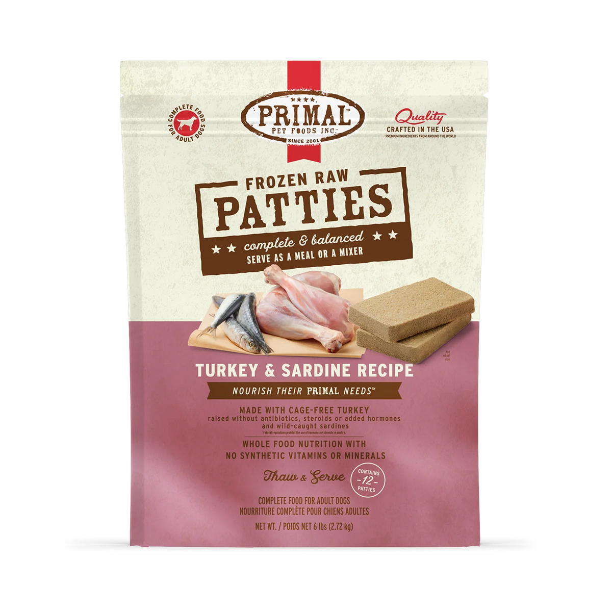 Primal Pet Foods Frozen Raw Turkey & Sardine Patties for Dogs - Bulk ...